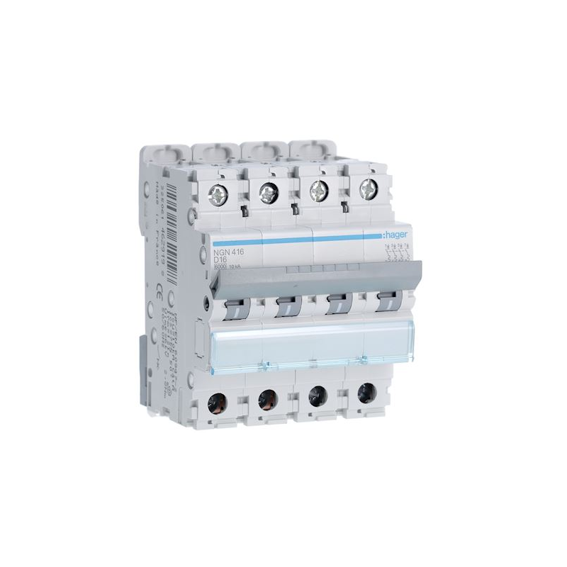 Hager NGN416 Disjoncteur 4P 6-10kA courbe D - 16A 4 modules