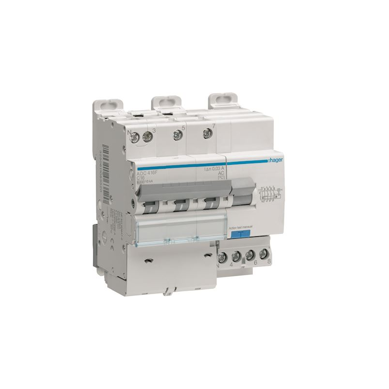 Hager ADC420F Disjoncteur Différentiel 3P+N 6-10kA courbe C - 20A 30mA type AC