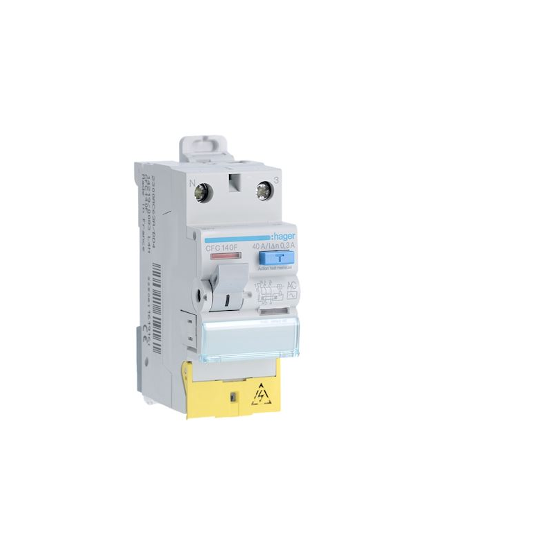 Hager CFC140F Interrupteur différentiel 1P+N 40A 300mA type AC à bornes décalées