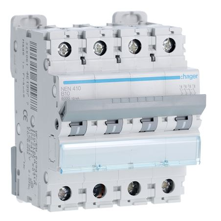 Hager NEN410 Disjoncteur 10A 4P 6-10kA Courbe B 4modules