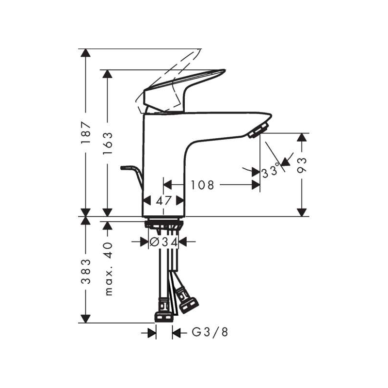 Hansgrohe 71102000 Mitigeur Logis 100 CH3 CoolStart - Bec fixe - Salle ...