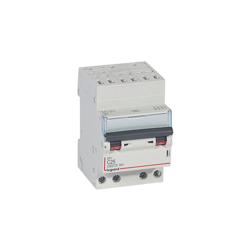 Legrand 406921 Disjoncteur DX³4500 6kA bornes auto/vis 4P 400V~ 25A courbe C - 3 modules