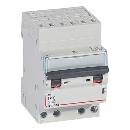 Legrand 408132 Disjoncteur DX³ 6000-auto/vis-4P-400V~-10A-10kA-courbe