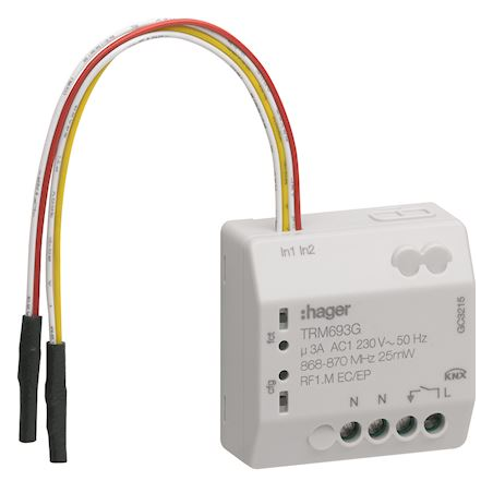 Hager TRM693G Module 1 output 3A 230V + 2 flush-mounted inlets KNX